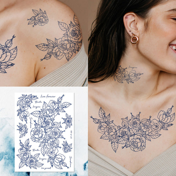 Supperb Semi-Permanent Tattoo - Vintage Rose Temporary Tattoos, Hand D ...